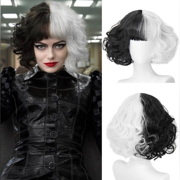 Hair | Cruella Deville Wig Costume With Future Mask Cosplay Black White ...